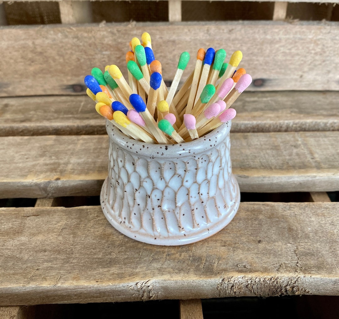 Handmade Pottery Match Holder - Carved Linen White Match Striker ...