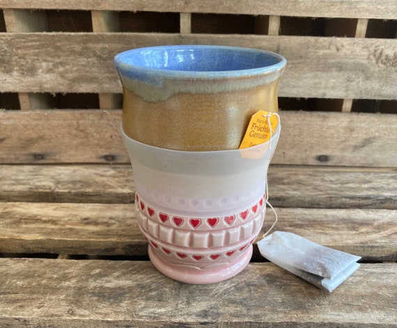 Stoneware Handleless Heart Mug Tall Pottery Cup Carved - Etsy