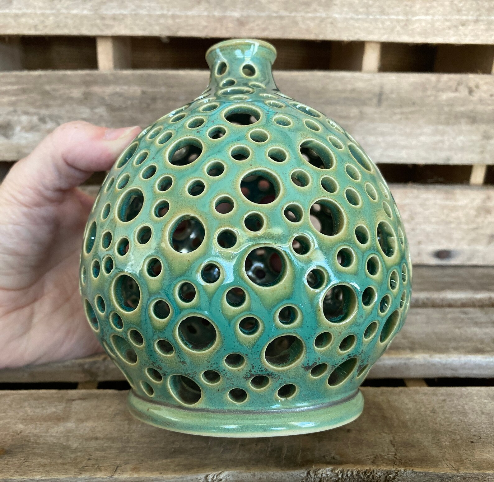 Green Porcelain Luminary Bottle Pottery Luminary Lantern - Etsy
