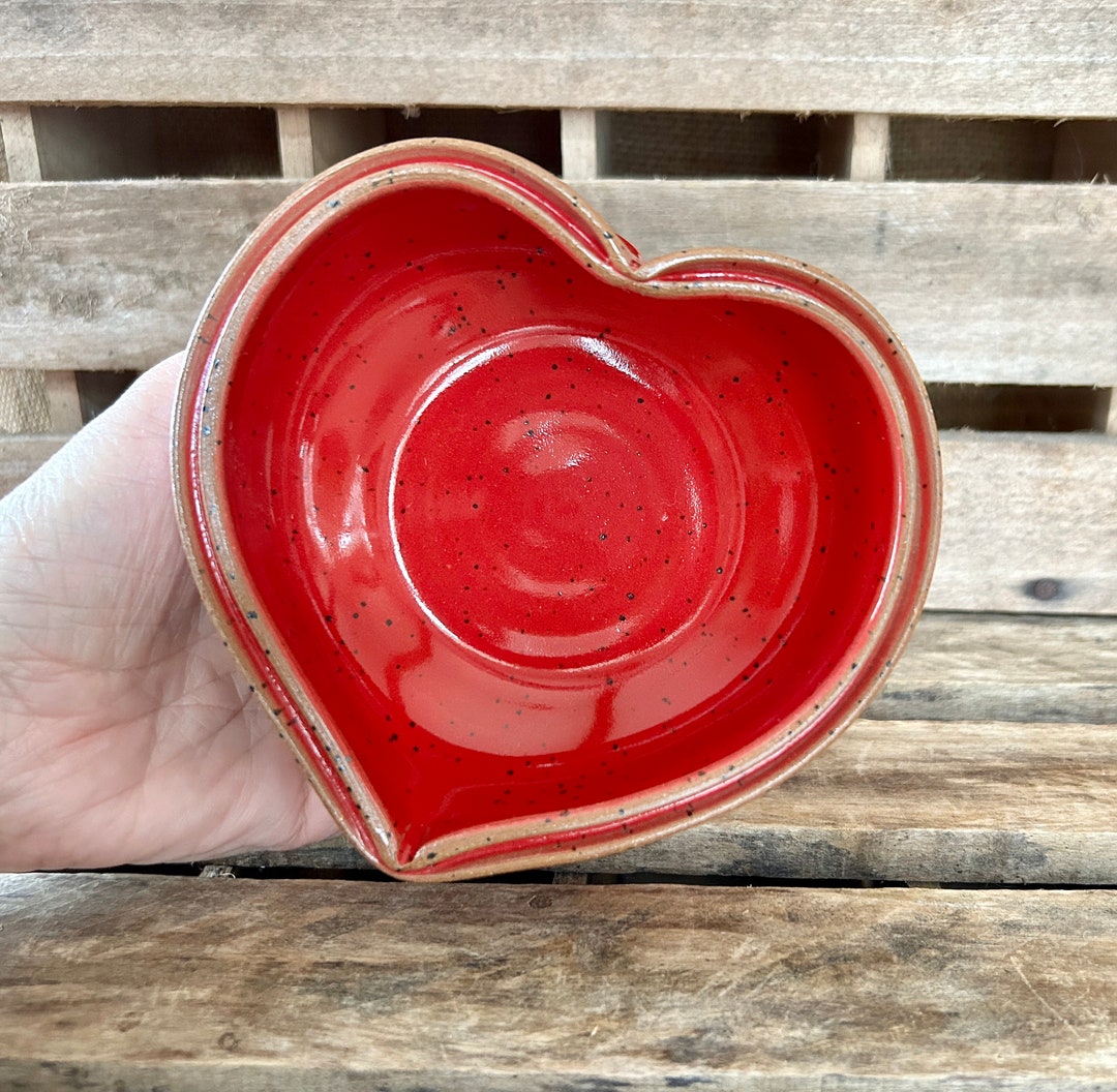 Stoneware Pottery Heart Bowl Red Heart Candy Dish Handmade Ceramic ...