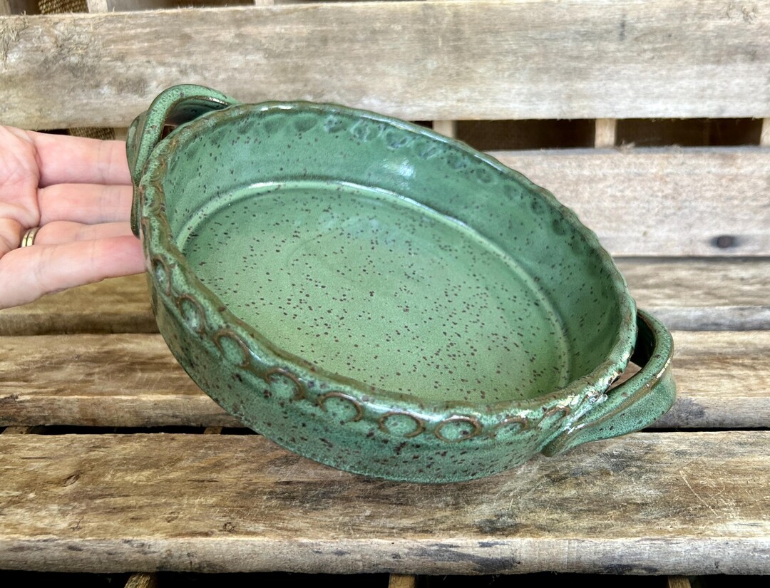 Stoneware Brie Baker green Handmade Pottery Dip Crock Pottery Bakeware ...