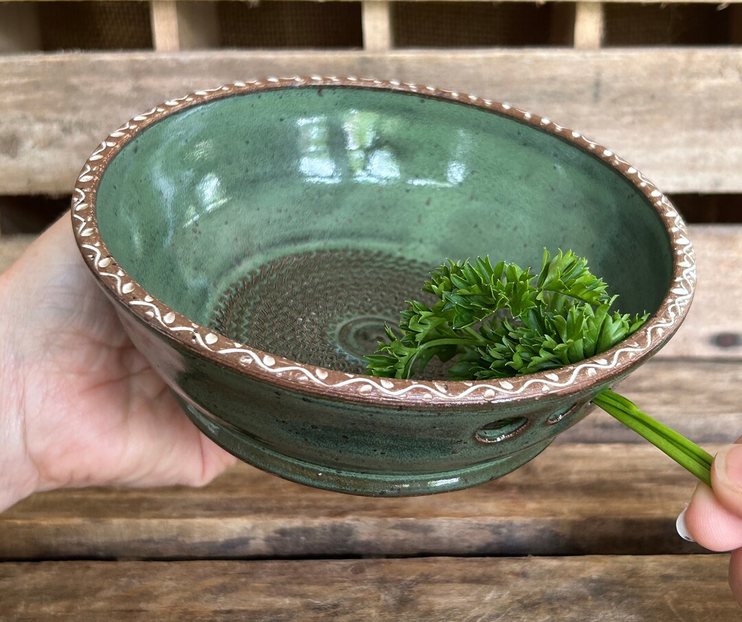 Pottery Garlic Grating Bowl With Herb Stripper Green Garlic Grater ...