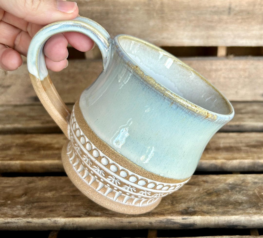 Carved Stoneware Mug Handmade Pottery Coffee Mug Collectable Pottery ...