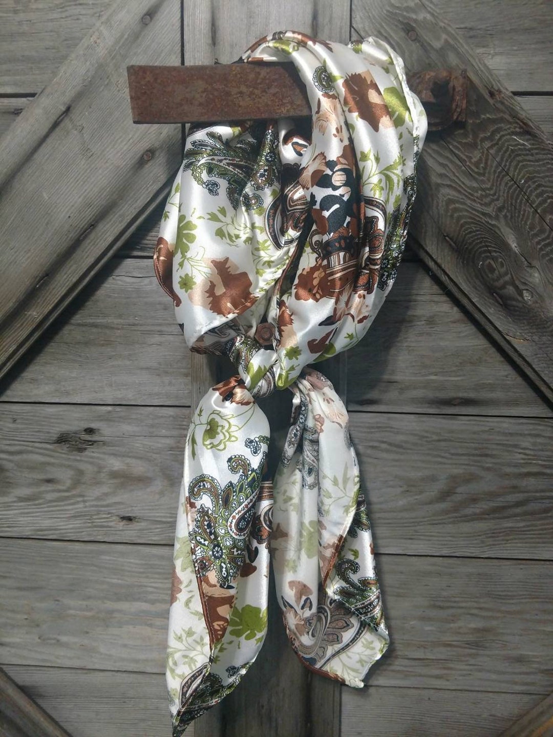 Wild Rag PAISLEY 111 Ivory Brown and Green Floral Cowboy Western Neck ...