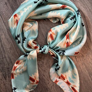 100% Silk Wild Rag Aztec Native Light Blue and Ivory by Double B Wild ...