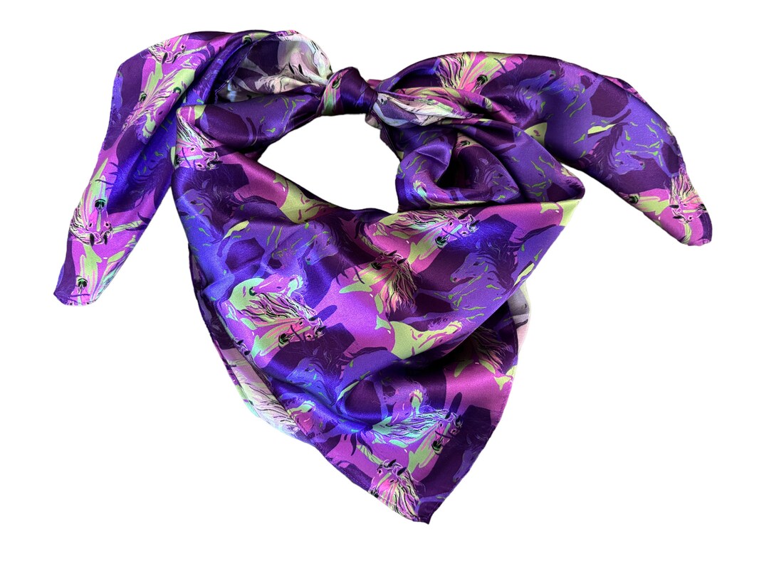 Silk Wild Rag Purple and Green Running Horse Print by Double B Wild ...