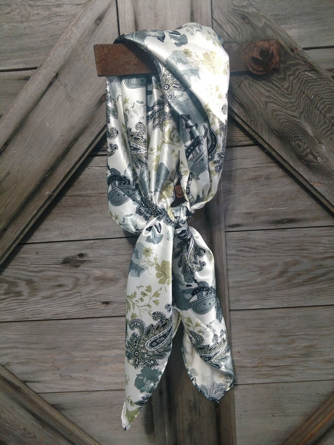 Wild Rag PAISLEY 113 Ivory, Gray, Black Floral Cowboy Western Neck ...