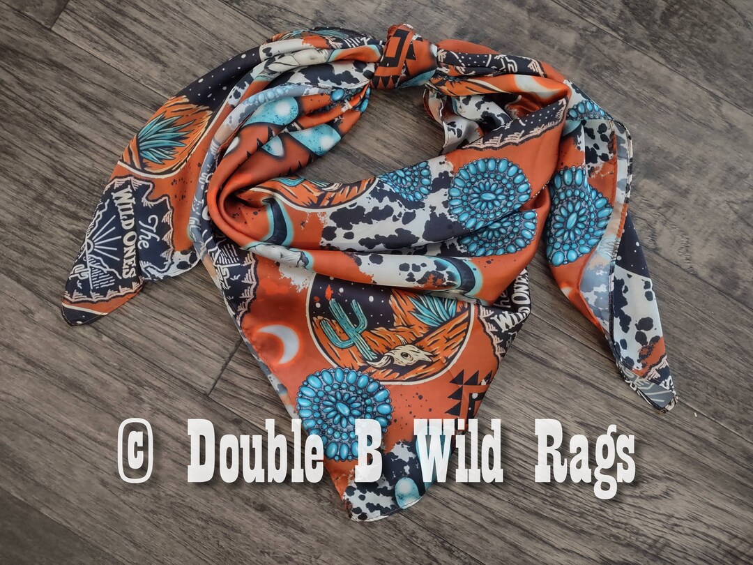 Wild Rag Orange Turquoise Black Desert Cactus Cowboy Western Neck Scarf ...