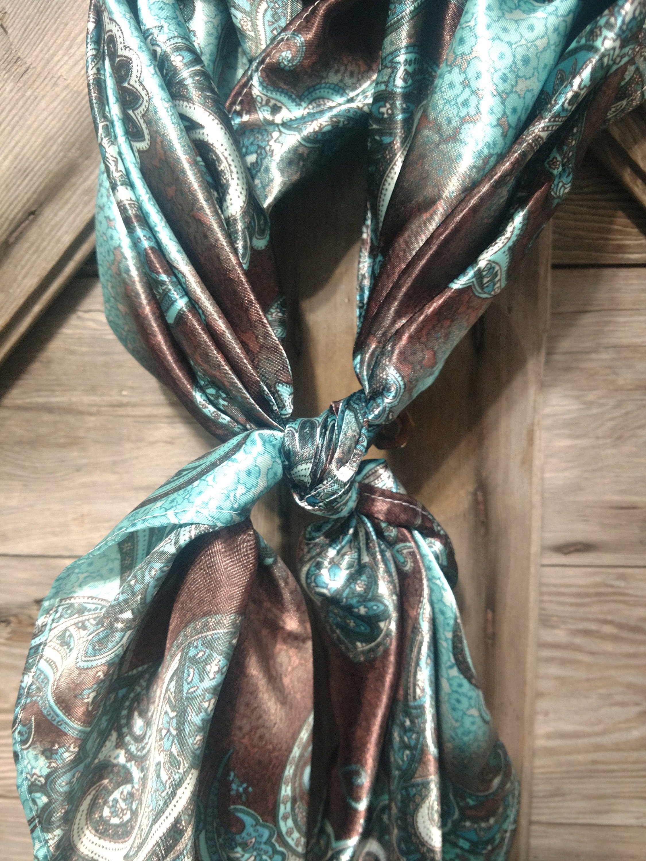 Wild Rag Turquoise and Brown Paisley Cowboy Western Neck Scarf - Etsy ...