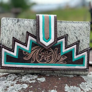 Genuine Western Cowhide Leather Purse and Wallet With Jagged Painted ...