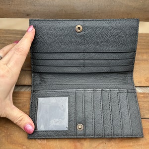 Western Long Wallet Snap Closure Tooled Floral Leather Details in Black ...