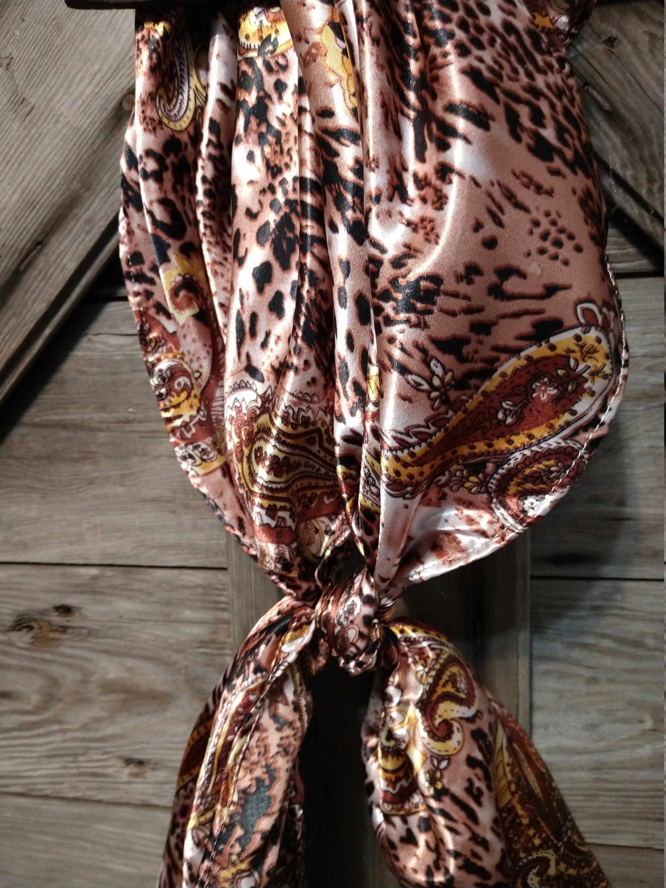 Wild Rag ANIMAL 608 Brown Paisley Cheetah Cowboy Western Neck Scarf ...