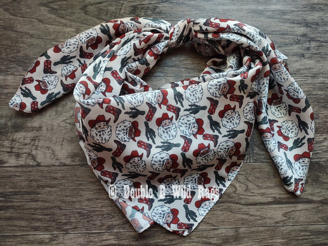 Wild Rag CHRISTMAS HOLIDAY Ivory Santa Boots and Cactus Cowboy Western ...