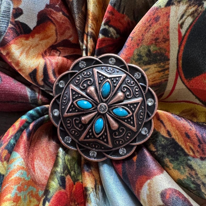 Wild Rag Concho Slide Keeper Cross W/ Turquoise Bead and Rhinestone ...