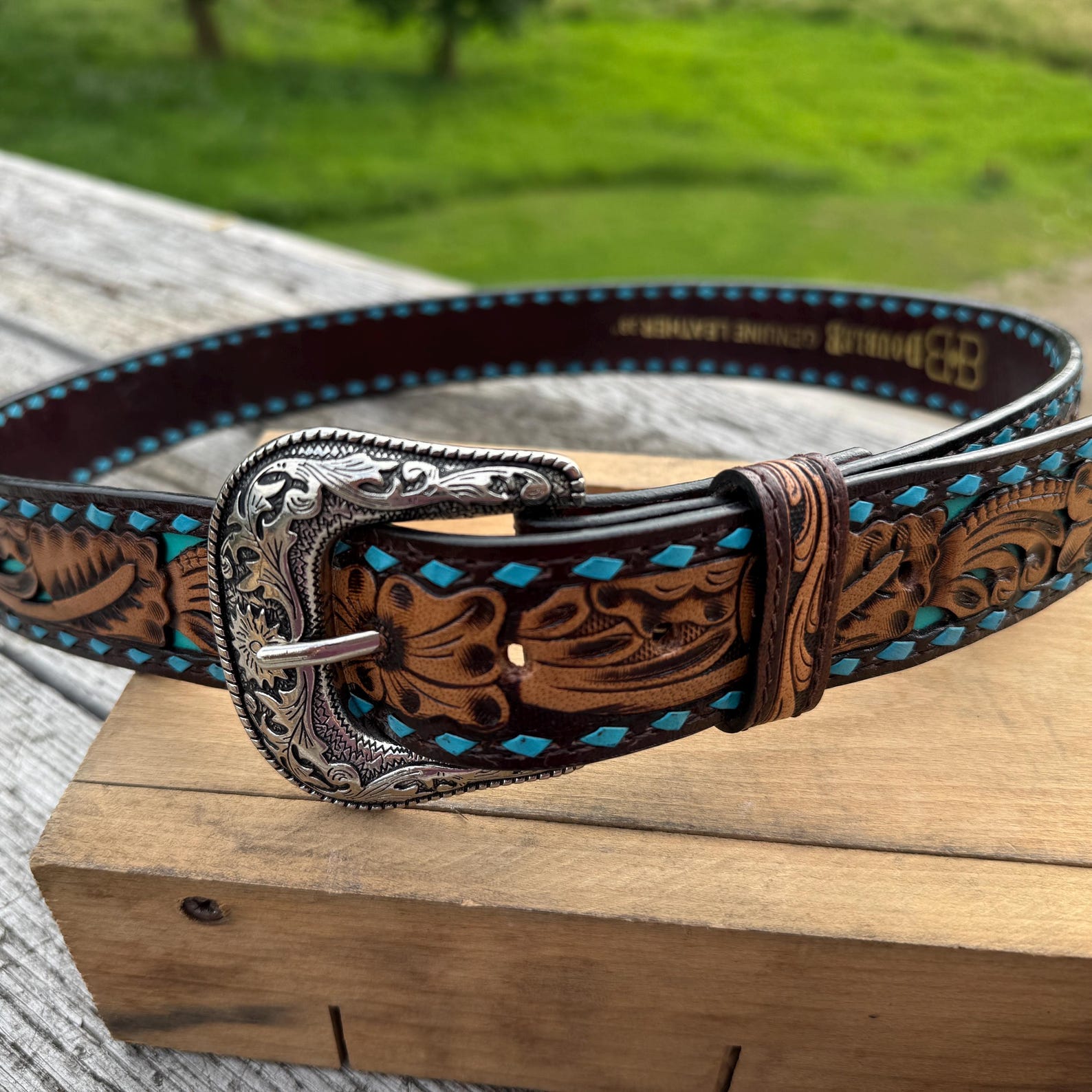 Genuine Leather Western Belt With Tooled and Buckstitch Details by ...