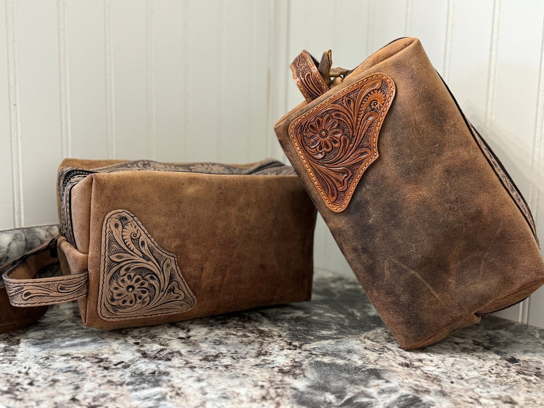 Mens Shave Kit Toiletry Womens Makeup Cosmetic Bag Genuine Hide and ...