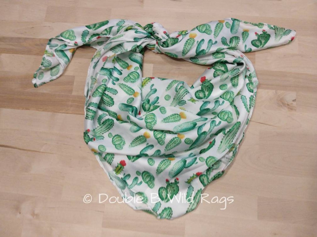 WILD RAG White With Green Cactus and Red and Yellow Flowers Cowboy ...