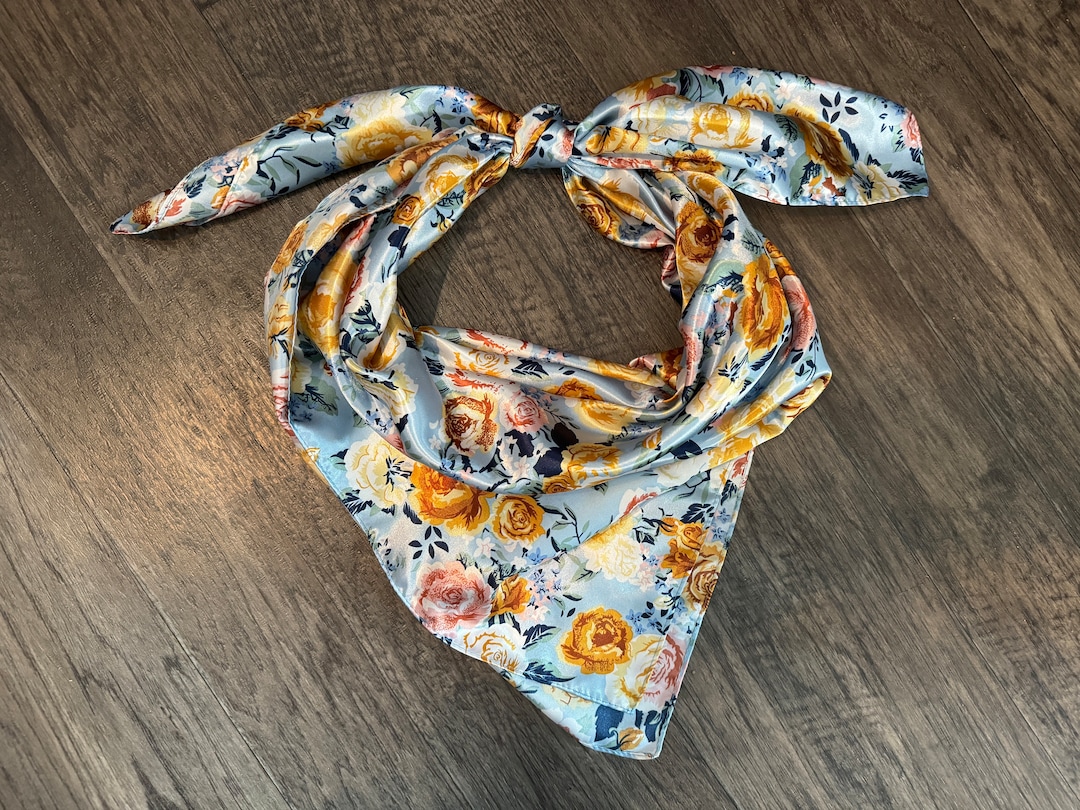 Wild Rag Light Blue and Gold Yellow Rose Floral Cowboy Western Neck ...