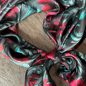 100% Silk Wild Rag Cranberry Red and Teal 3D Floral Print by Double B ...