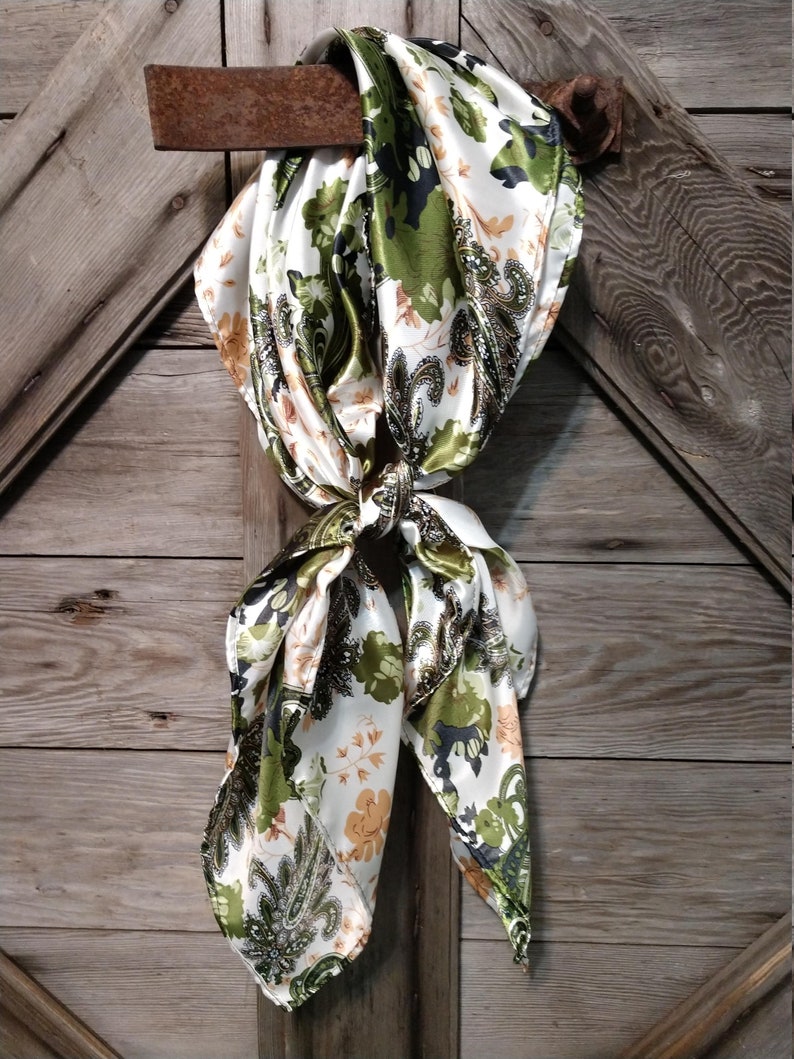 Wild Rag PAISLEY 112 Green Ivory Floral Western Cowboy Neck - Etsy