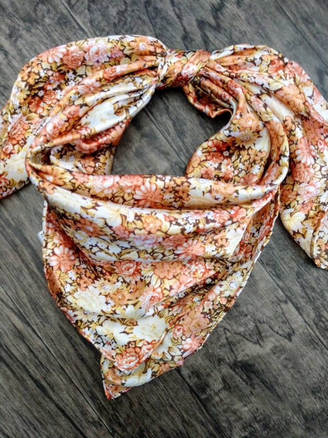 Wild Rag Copper Orange Vintage Floral Print Cowboy Western Neck Scarf ...