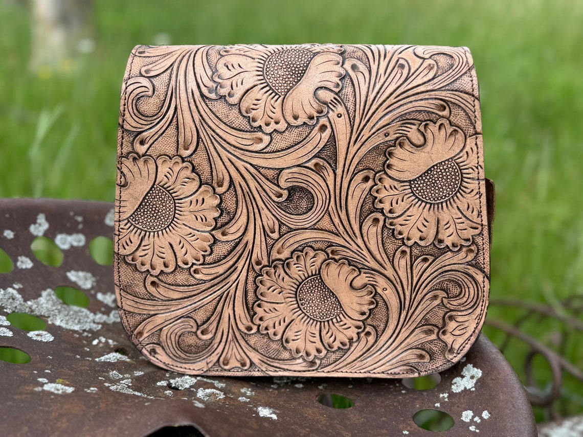 Genuine Western Leather Satchel Purse With Tooled Floral Details by ...