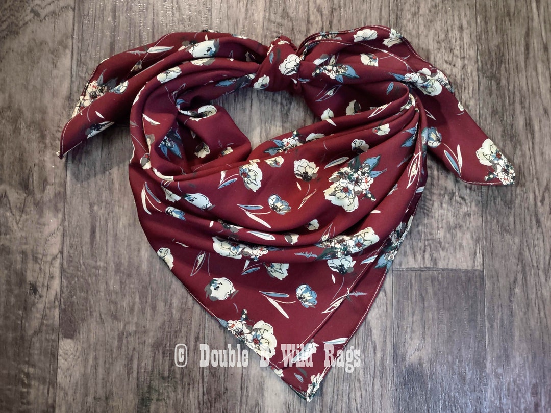 Wild Rag FLORAL 711 Burgundy and Ivory Flowers Western Cowboy Neck ...
