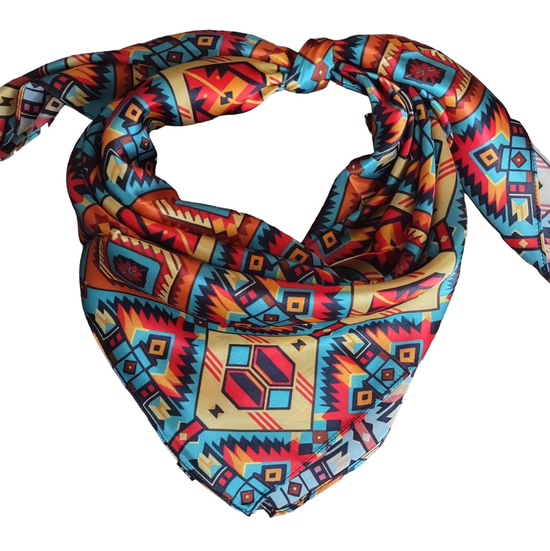 Silk Wild Rag Red, Yellow, Blue Aztec by Double B Wild Rags - Etsy