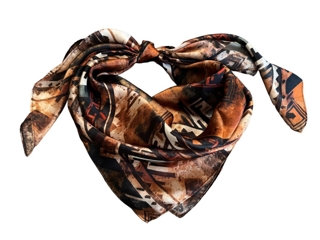 Silk Wild Rag Brown and Rust Grunge Tribal Print by Double B Wild Rags ...