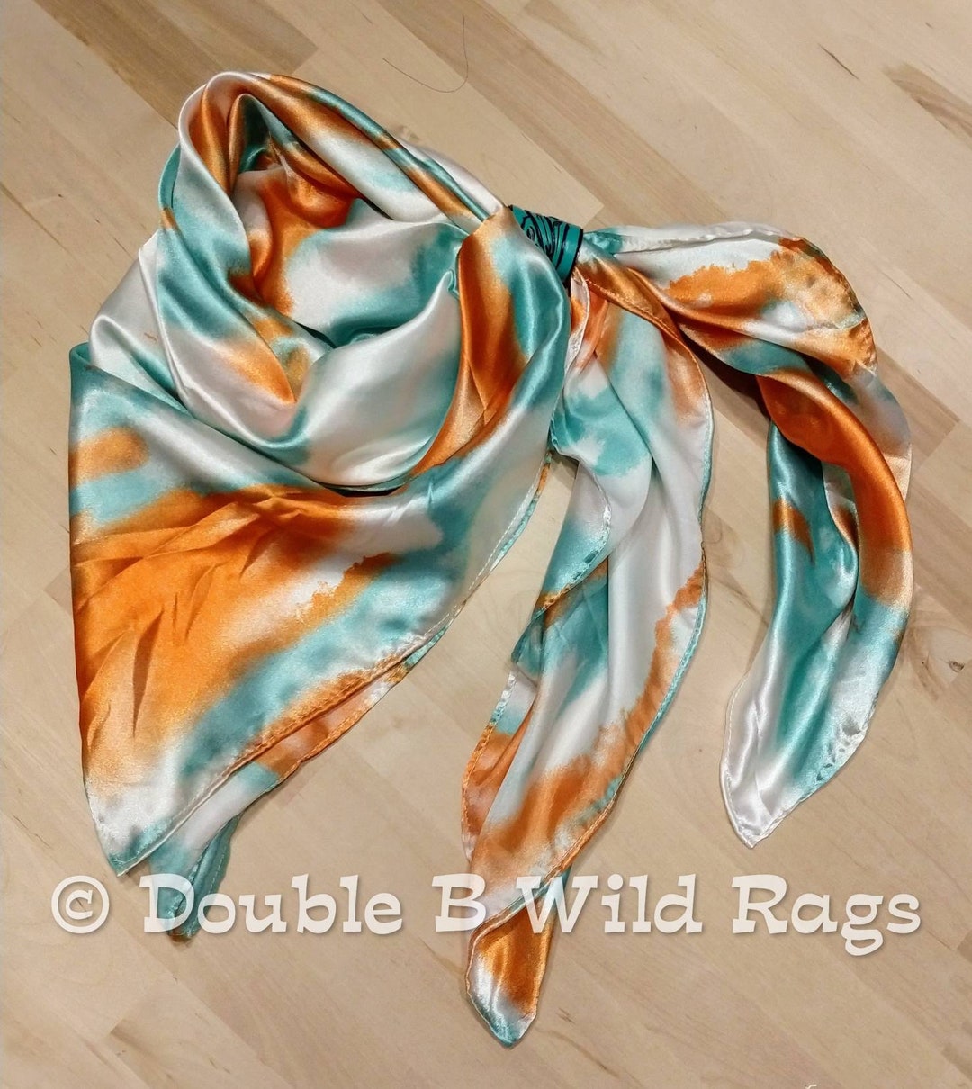Wild Rag Orange and Light Teal Green Grunge Patina Print Western Cowboy ...