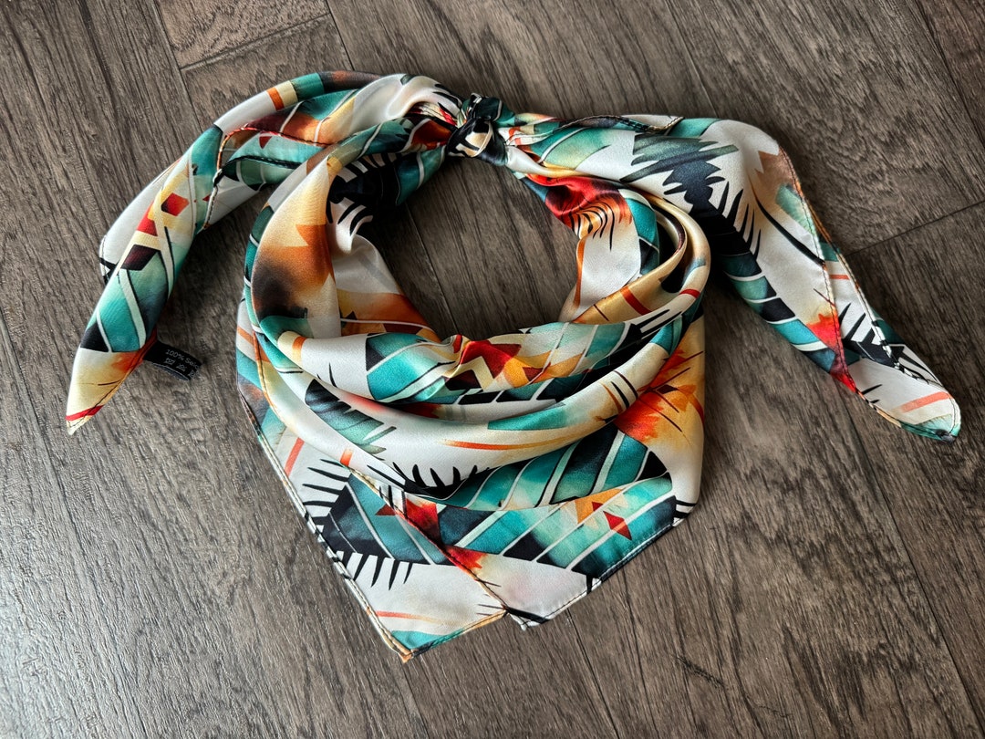 100% Silk Wild Rag Aztec Native Orange Teal and White by Double B Wild ...