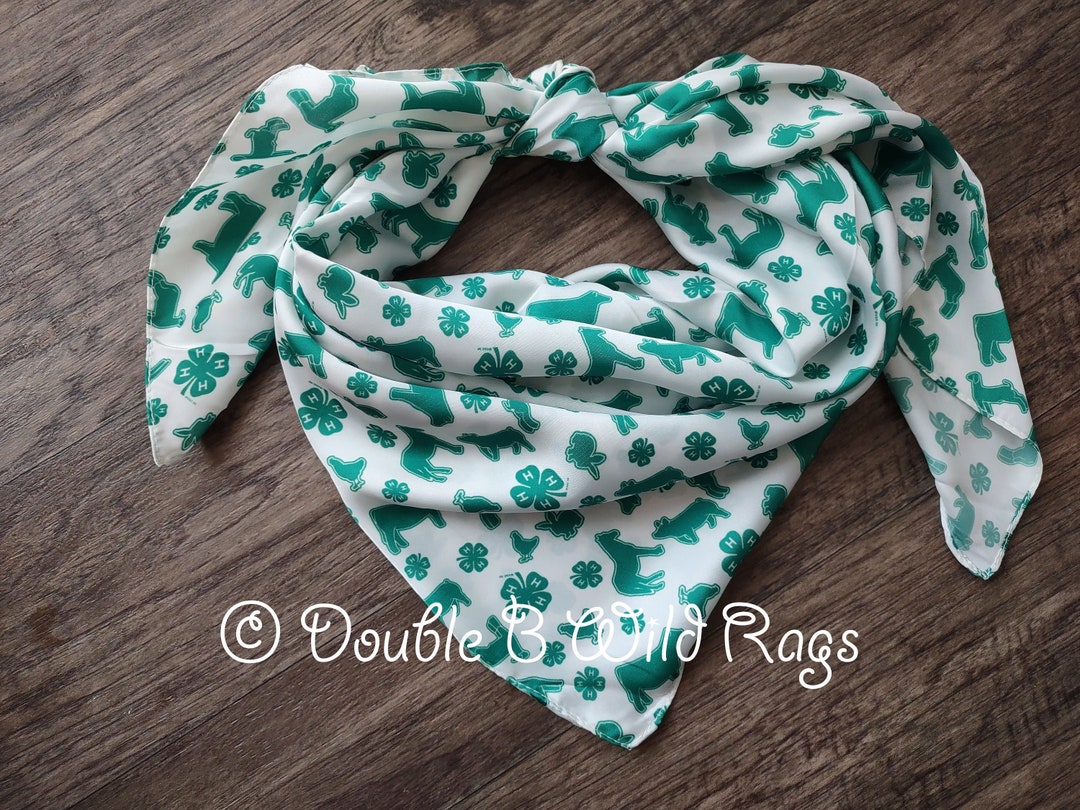 WILD RAG 4-H White With Green Show Animals and Clover Emblem Cowboy ...