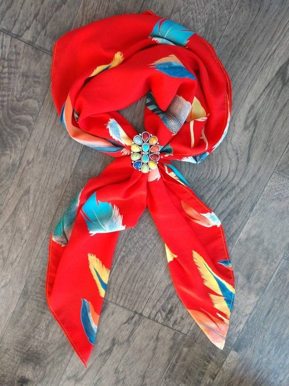 Wild Rag Large Red Feathers Cowboy Western Neck Scarf Double B | Etsy