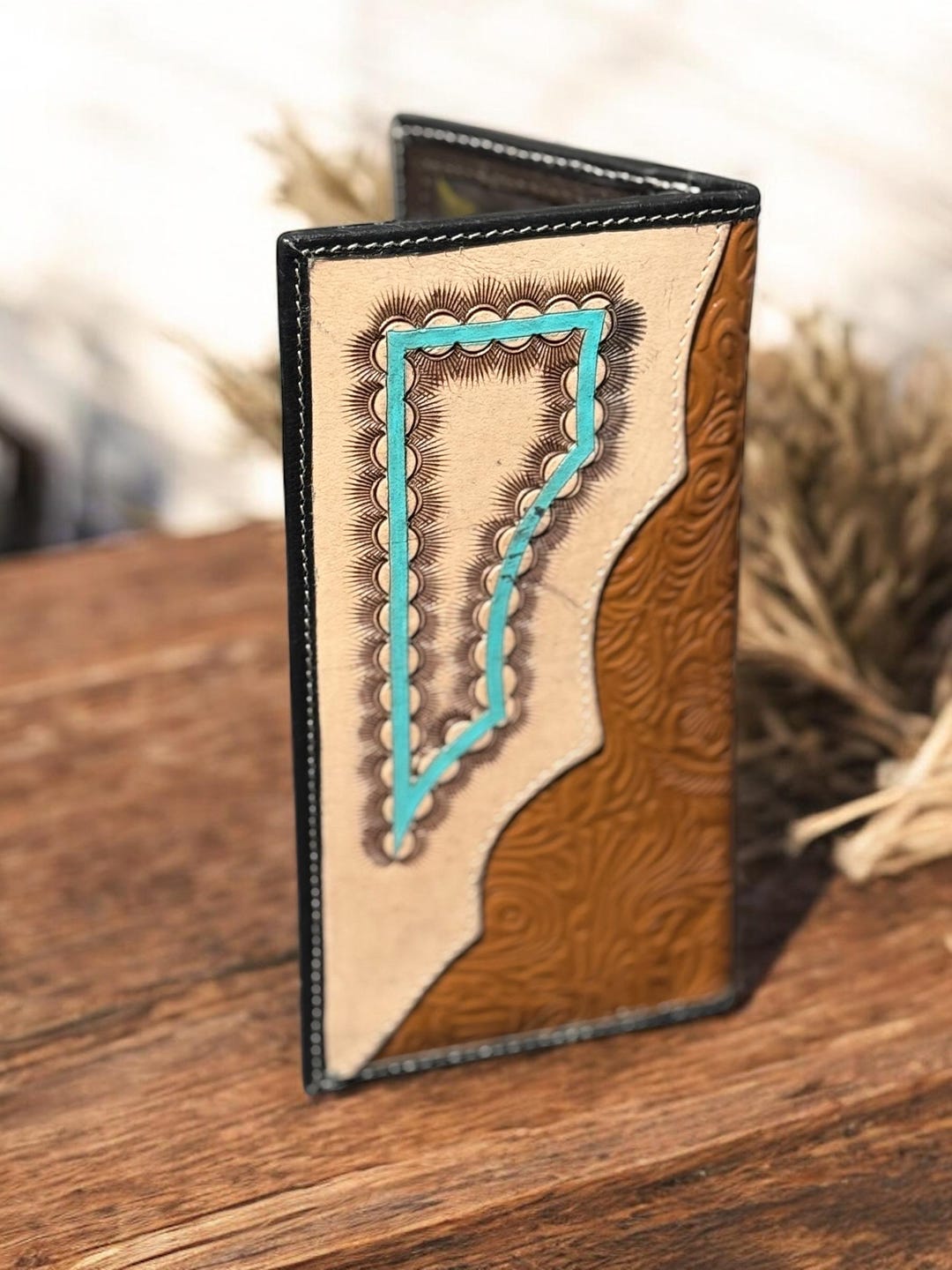 Western Cowboy Checkbook Wallet Tooled and Embossed Leather With ...