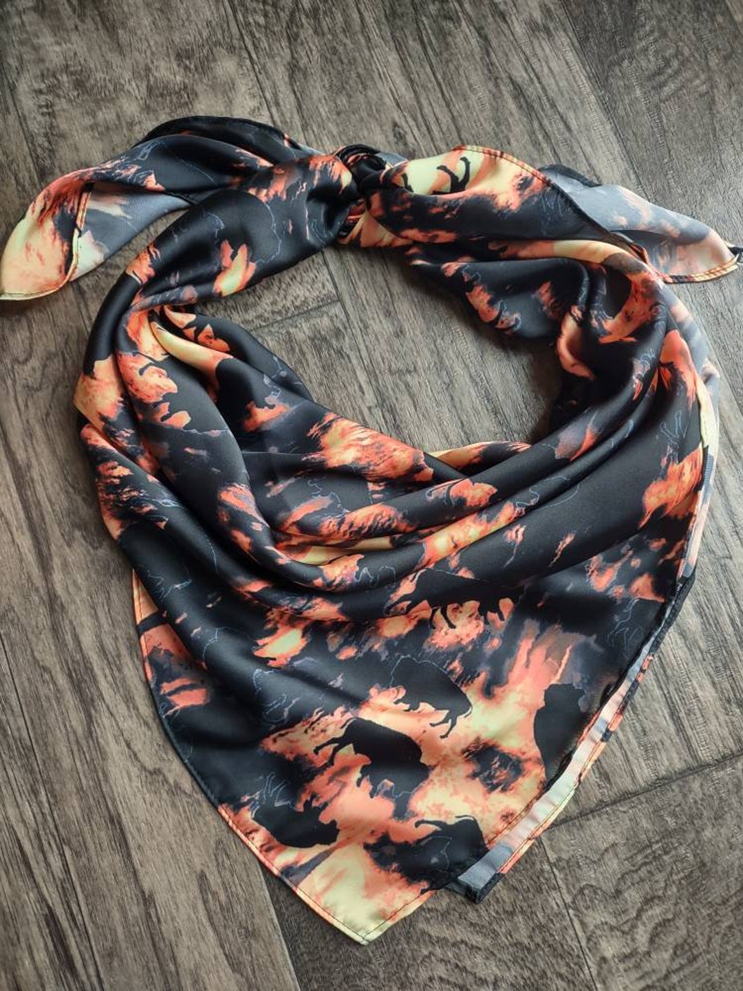 Wild Rag Black Acid Wash Bison Cowboy Western Neck Scarf Bandanna by ...