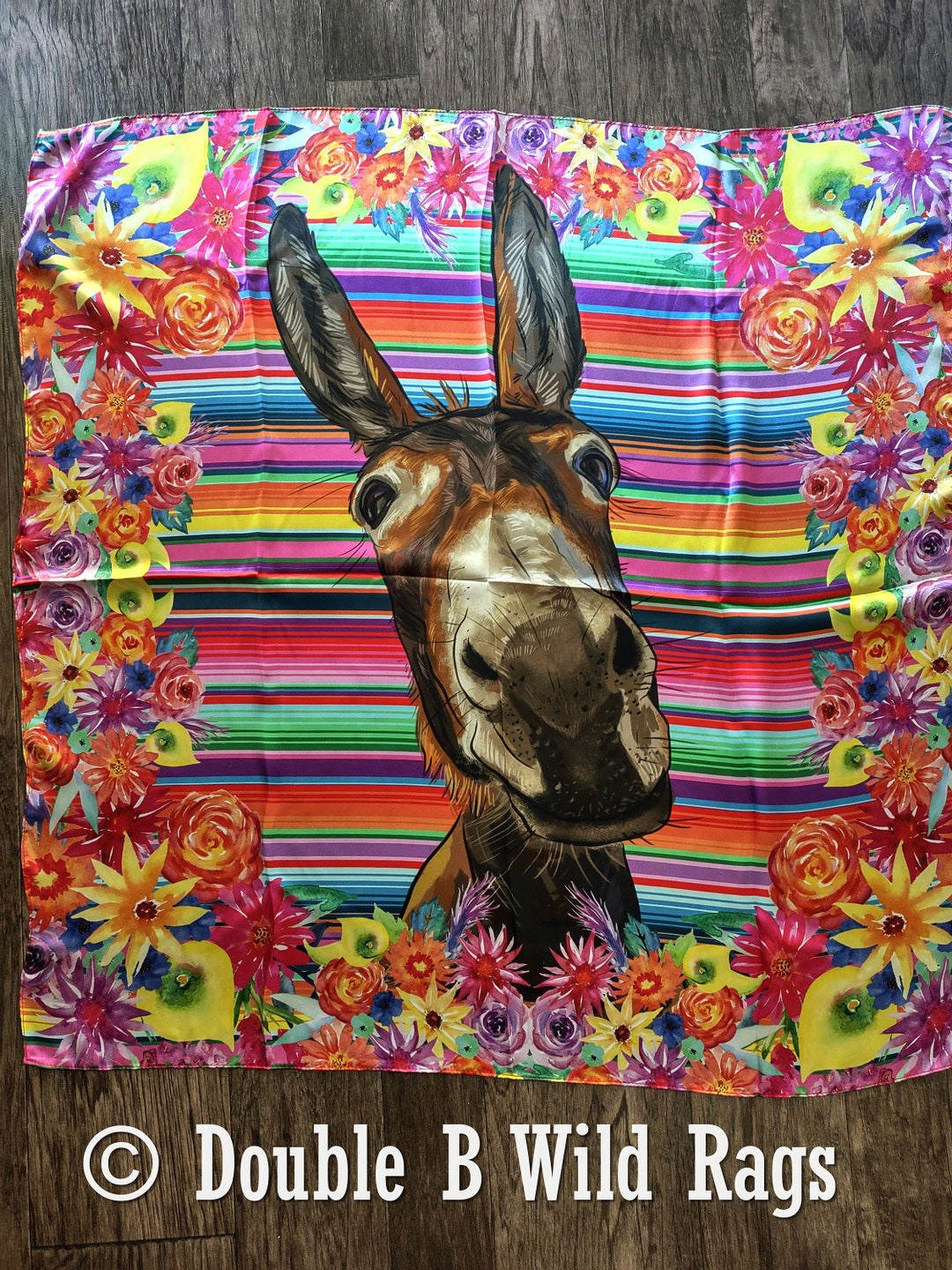 Wild Rag 100% Silk Fiesta Serape Donkey Burro Floral Border Cowboy ...