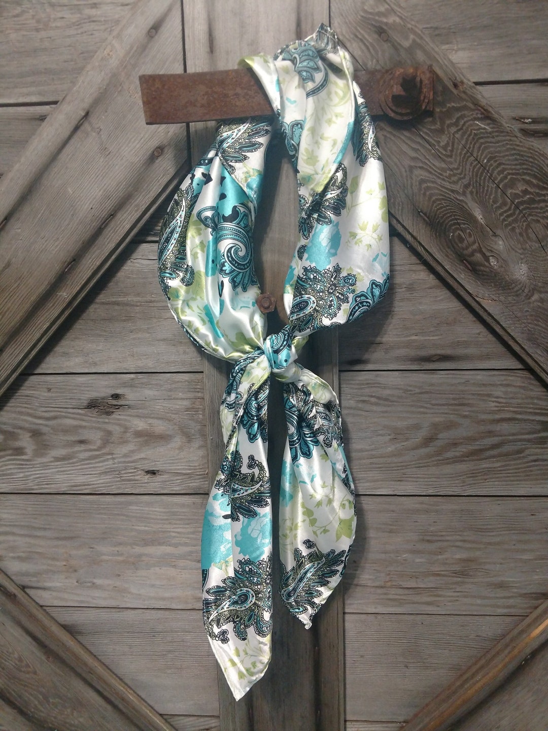 WILD RAG PAISLEY 110 Ivory and Turquoise Floral Cowboy Wild Rag Western ...