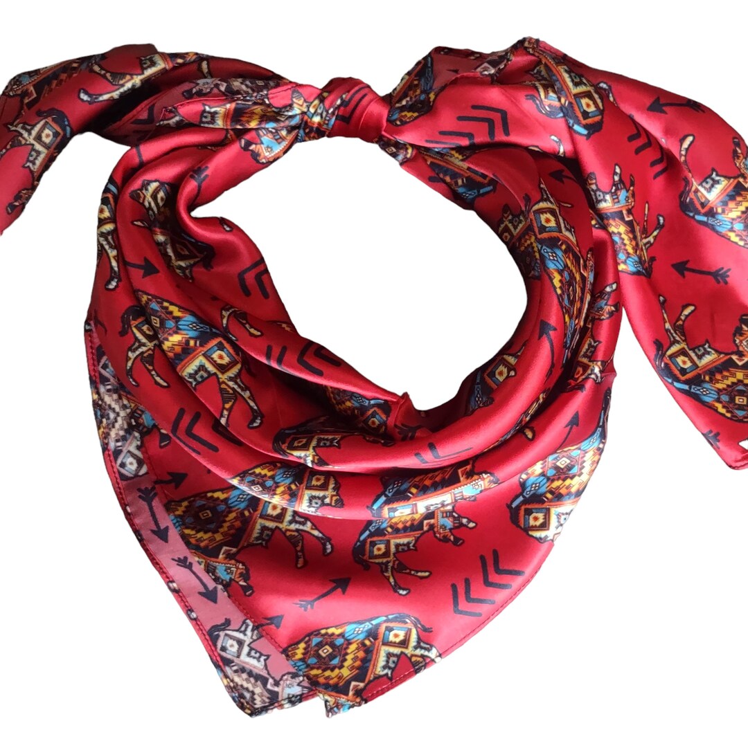 Silk Wild Rag Red Aztec Bison Buffalo and Arrows by Double B Wild Rags ...