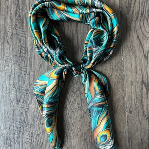 100% Silk Wild Rag Teal and Gold Peacock Feather by Double B Wild Rags ...