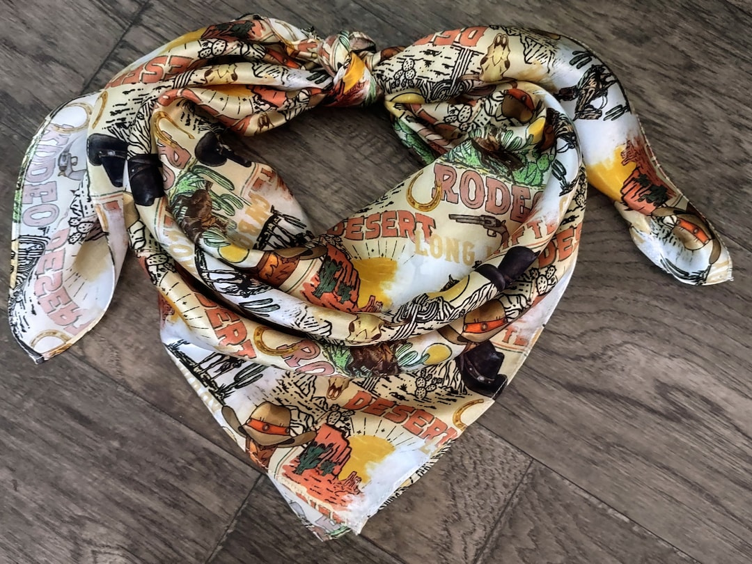 Wild Rag 100% SILK Cowboy Desert Collage Western Neck Scarf Bandanna by ...