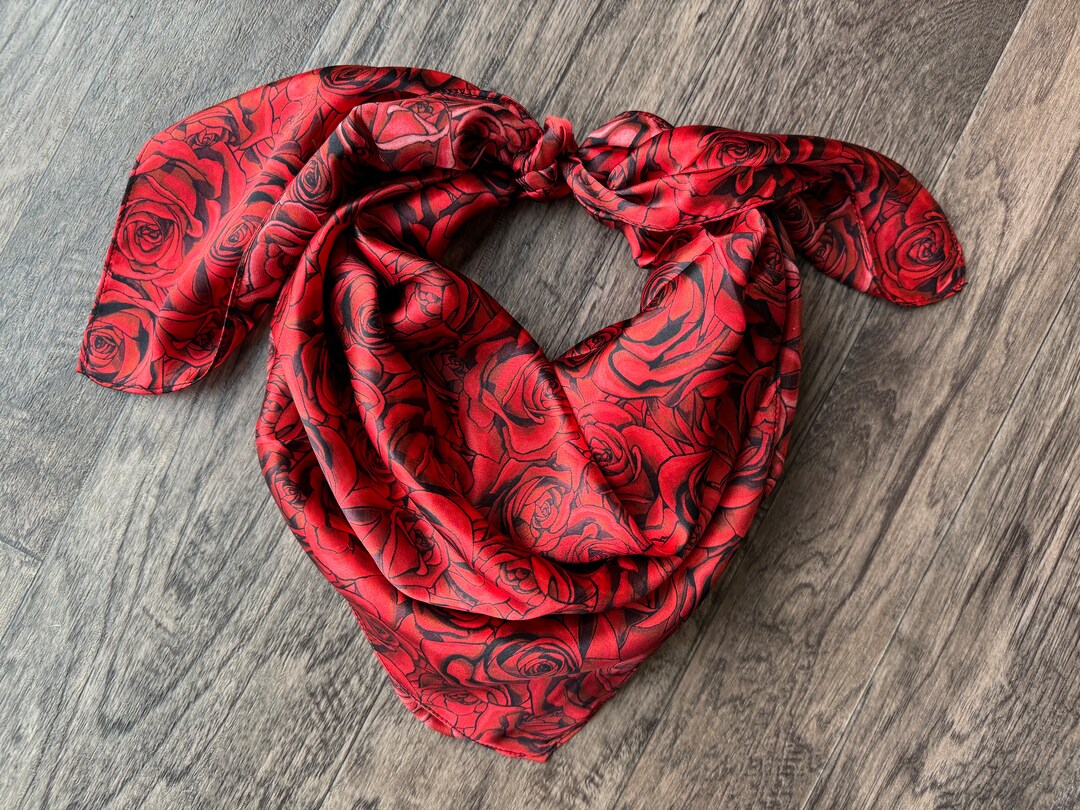 Wild Rag 100% SILK Red and Black Roses Western Neck Scarf Bandanna by ...