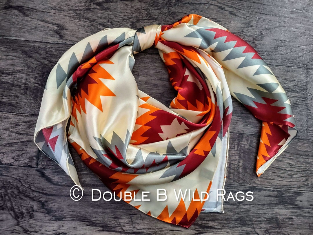 Wild Rag 100% SILK 802 AZTEC Orange, Burgundy, Ivory, Sage Gray Cowboy ...