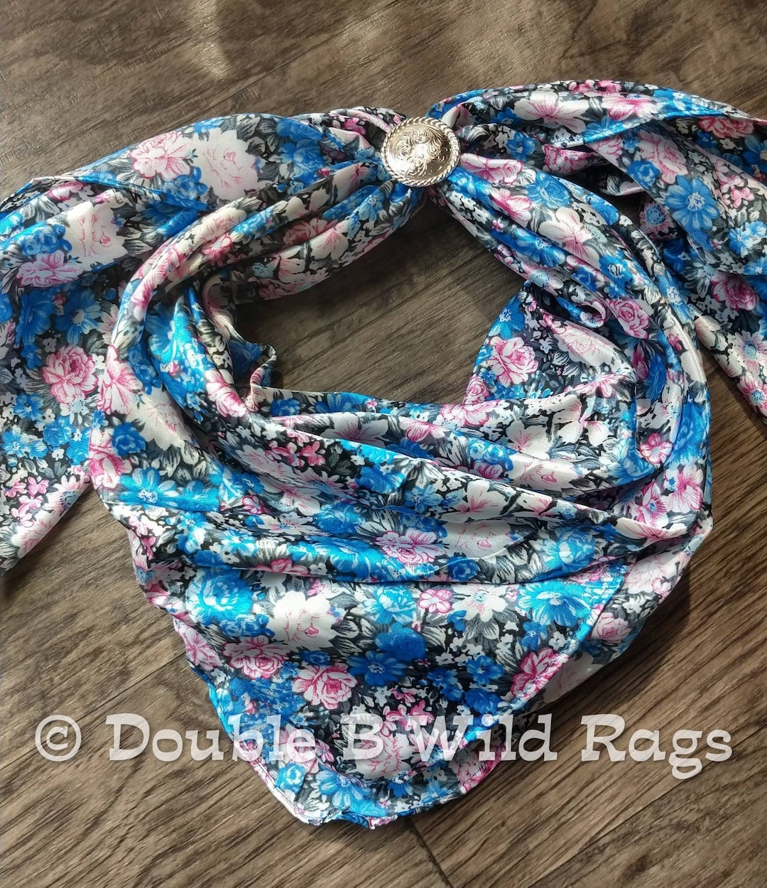 Wild Rag Turquoise and Pink Vintage Floral Print Cowboy Western Neck ...