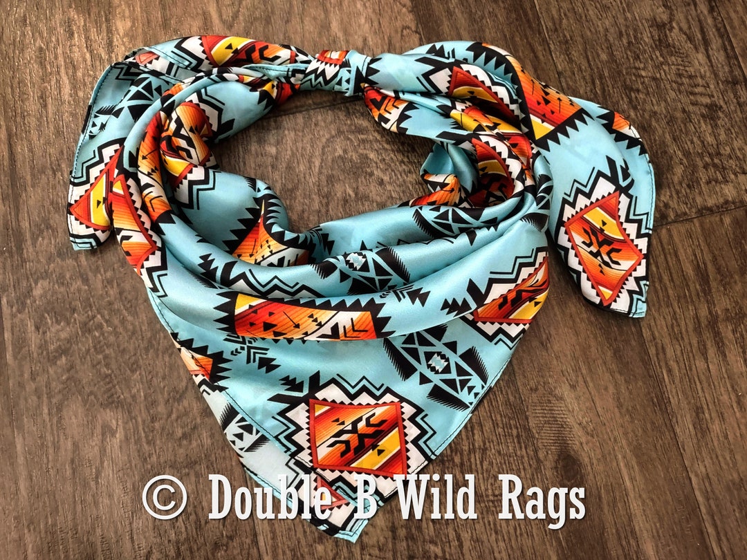 Wild Rag 100% Silk Light Blue With Orange Serape Cowboy Western Neck ...