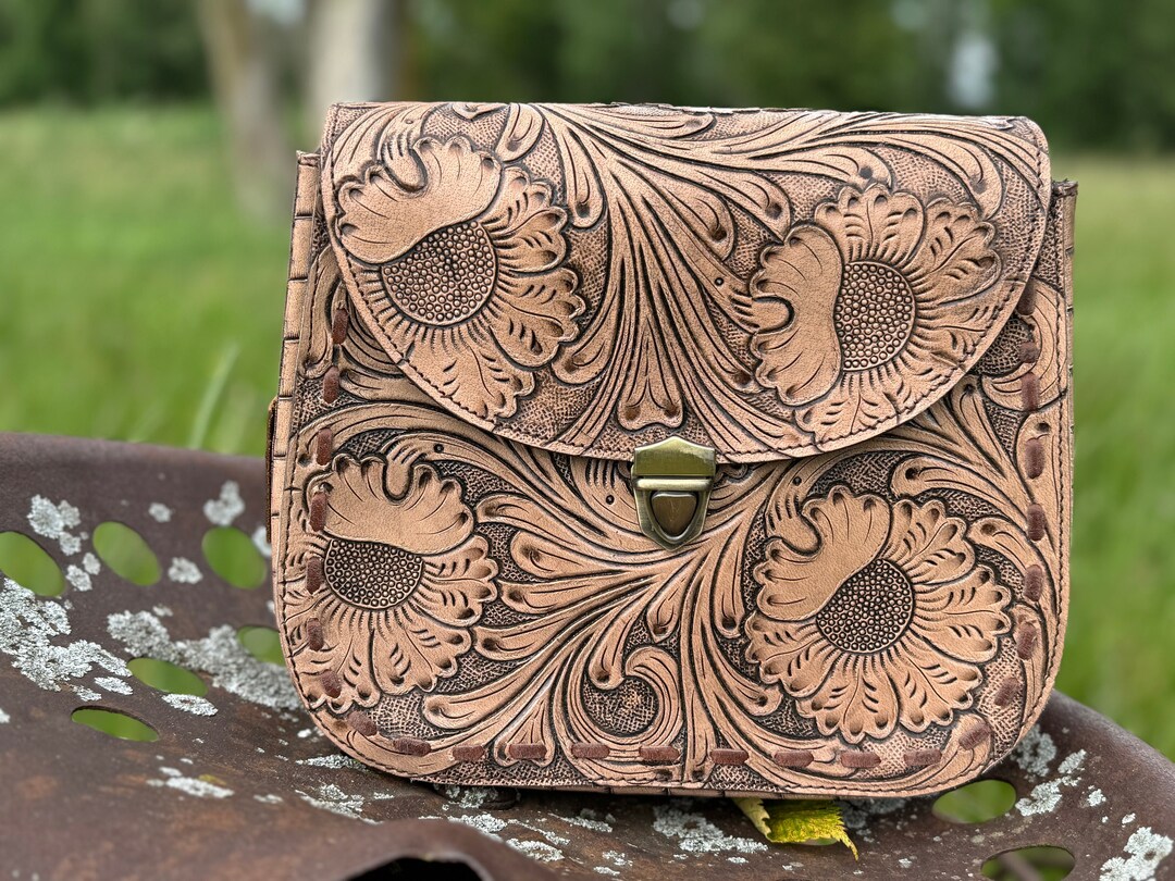Genuine Western Leather Satchel Purse With Tooled Floral Details by ...