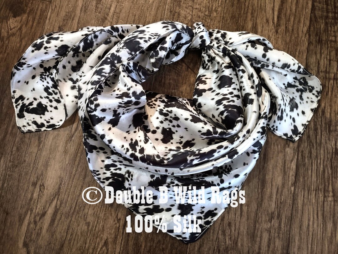 Wild Rag 100% Silk Spotted Cowhide Black and White Cowboy Western Neck ...