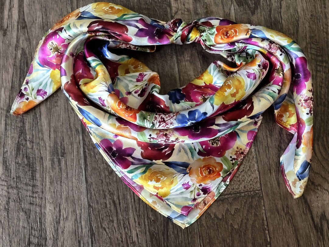Wild Rag 100% SILK Multi Colored Watercolor Floral Cowboy Western Neck ...