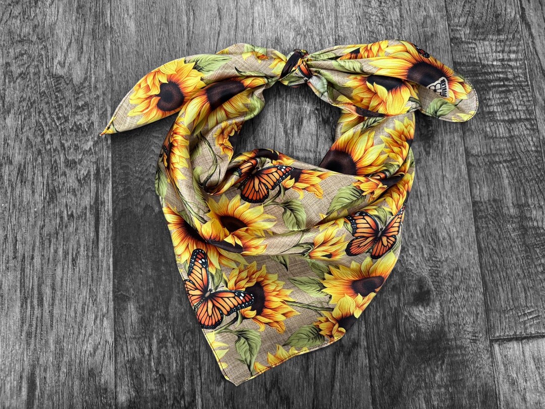 100% Silk Wild Rag Butterflies Sunflowers and Burlap by Double B Wild ...