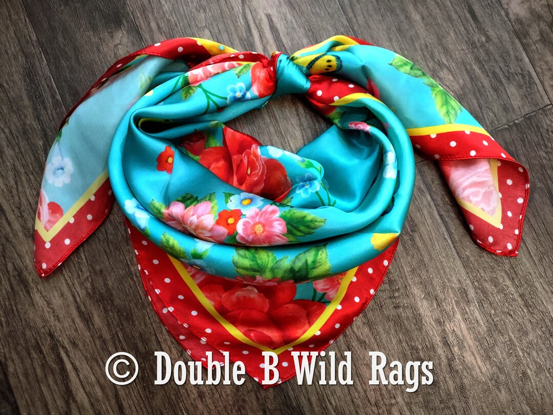 Wild Rag 100% Silk Red Polka Dot With Turquoise Floral Cowboy Western ...