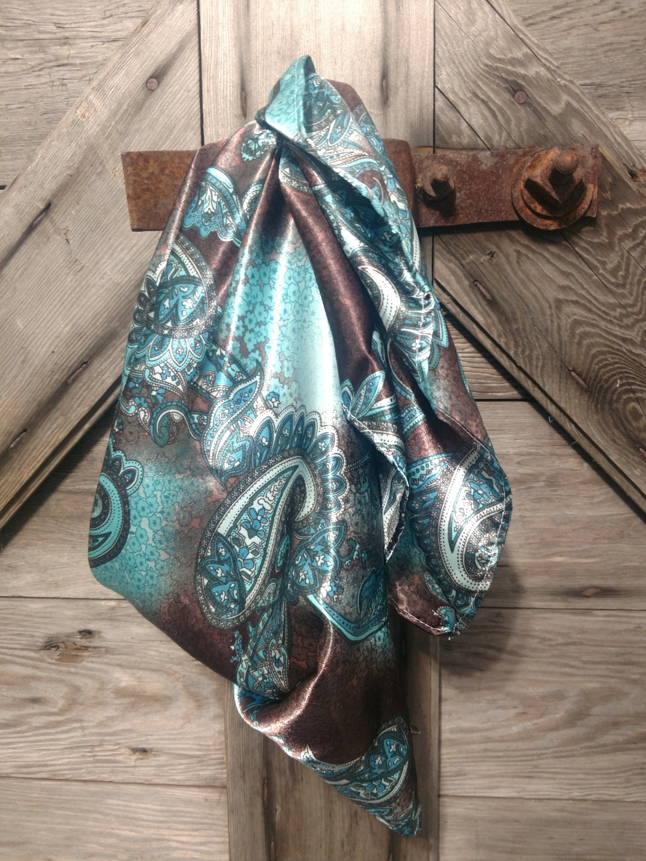 Wild Rag Turquoise and Brown Paisley Cowboy Western Neck Scarf - Etsy ...